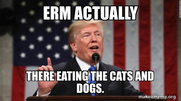 Erm Actually There eating the cats and dogs. - Donald Trump Meme Generator