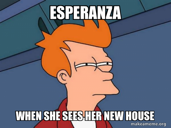 Esperanza When she sees her new house - Futurama Fry Meme Generator