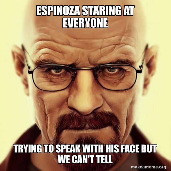 Espinoza staring at everyone trying to speak with his face but we can't ...