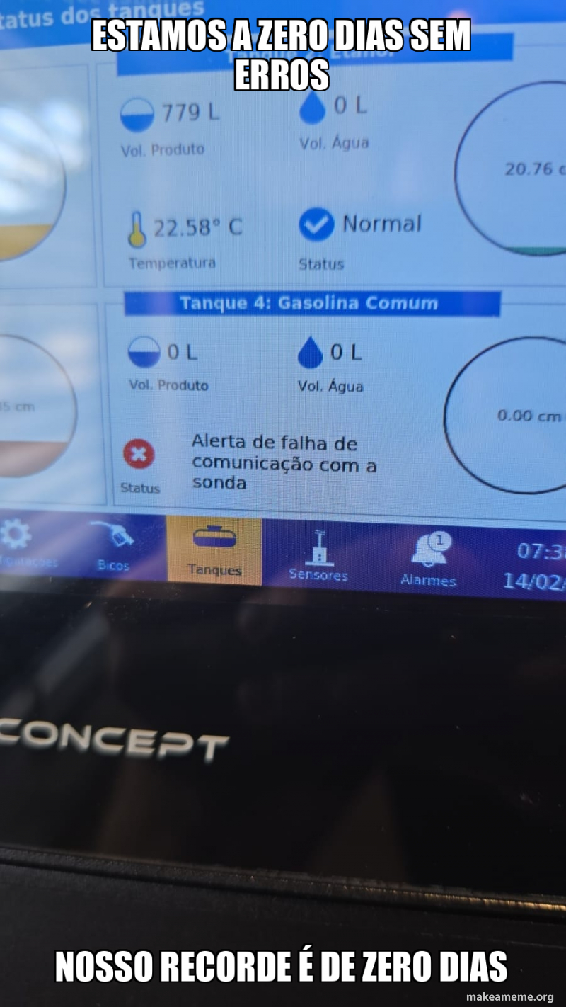estamos a zero dias sem erros nosso recorde é de zero dias Meme Generator