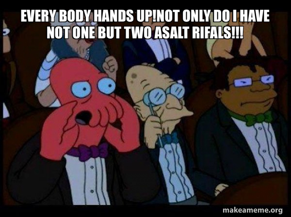 every body hands up!Not only do i have not one but two asalt rifals ...
