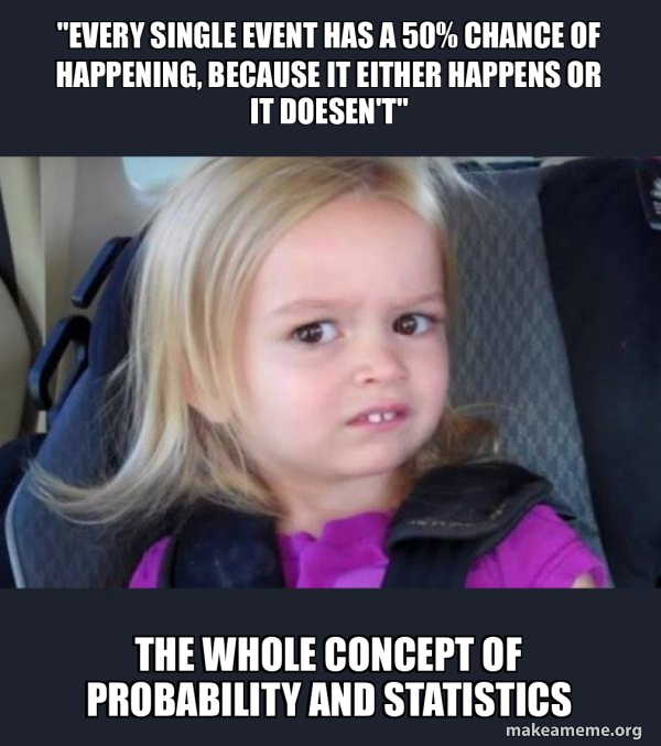 "every single event has a 50% chance of happening, because it either ...