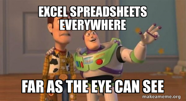 Excel spreadsheets everywhere Far as the eye can see - Buzz and Woody (Toy Story) Meme Meme ...
