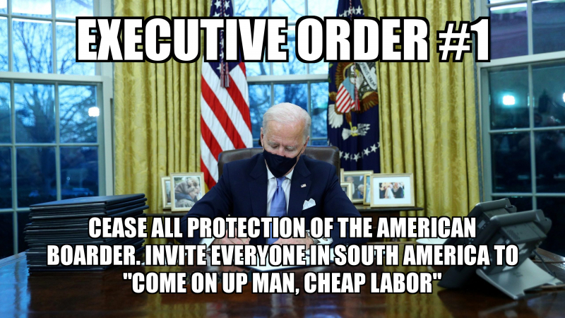 Executive Order #1 cease all protection of the american boarder. invite ...