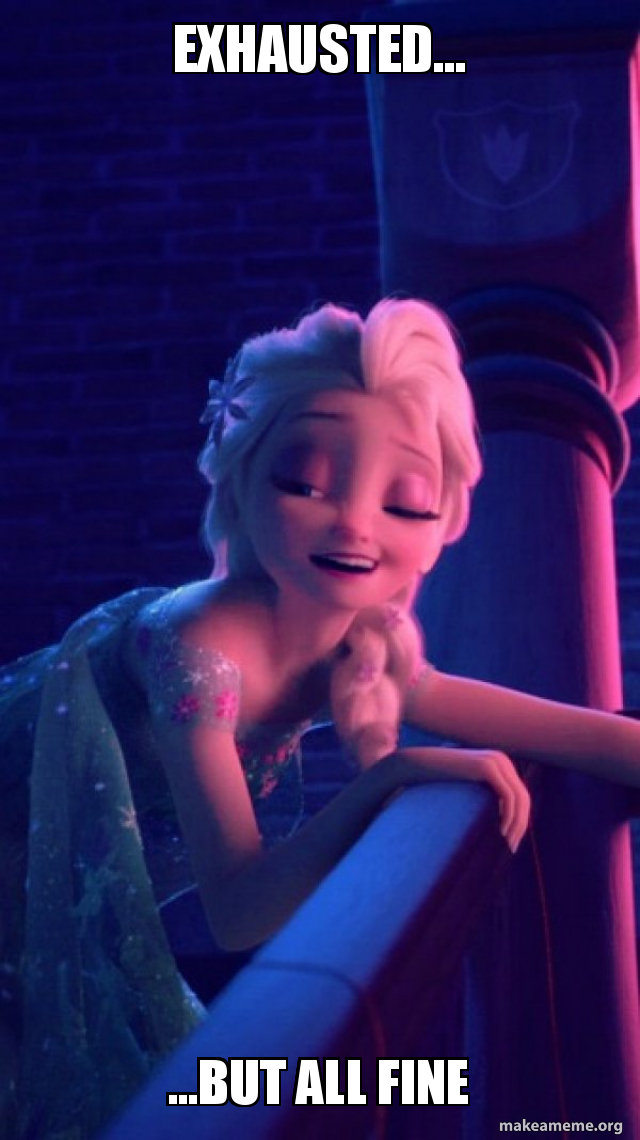Exhausted... ...but all fine - Drunk Elsa Meme Generator