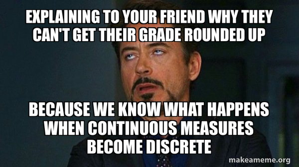 Explaining to your friend why they can't get their grade rounded up ...