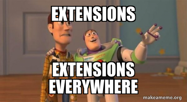 Extensions EXTENSIONS EVERYWHERE - Buzz and Woody (Toy Story) Meme Meme ...
