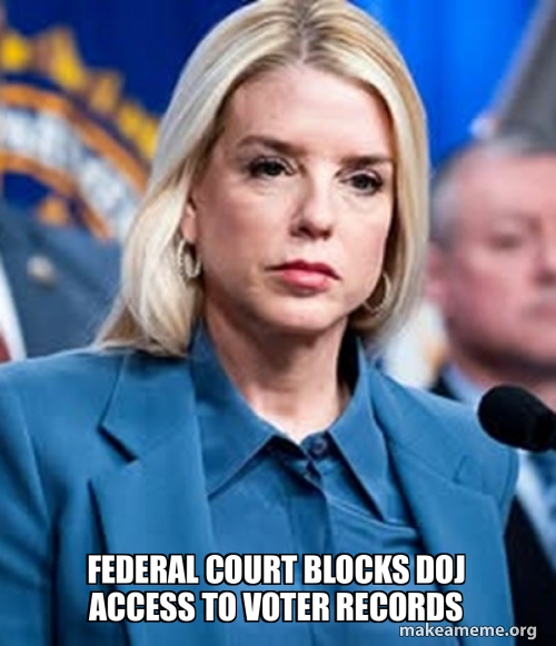 federal court blocks doj access to voter records Meme Generator