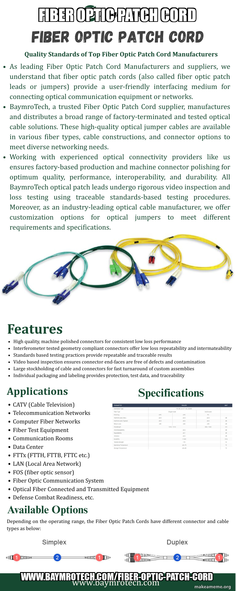 Fiber Optic Patch Cord www.baymrotech.com/fiber-optic-patch-cord ...