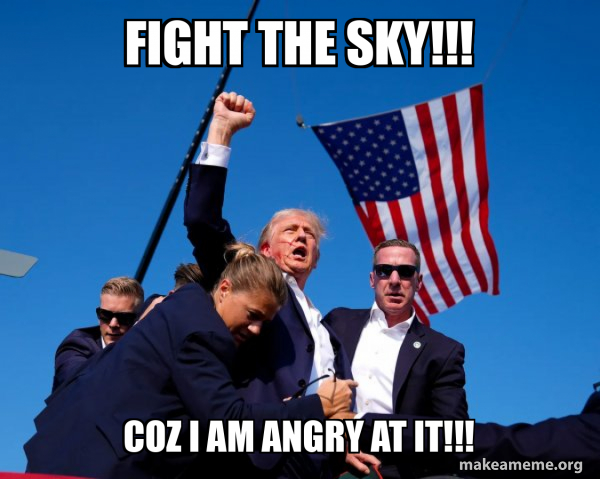 FIGHT THE SKY!!! Coz I am ANGRY AT IT!!! - Trump Fist Meme Generator