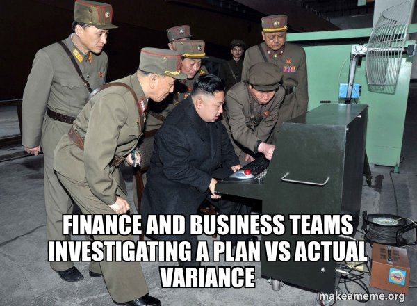 Finance and business teams investigating a plan vs actual variance ...