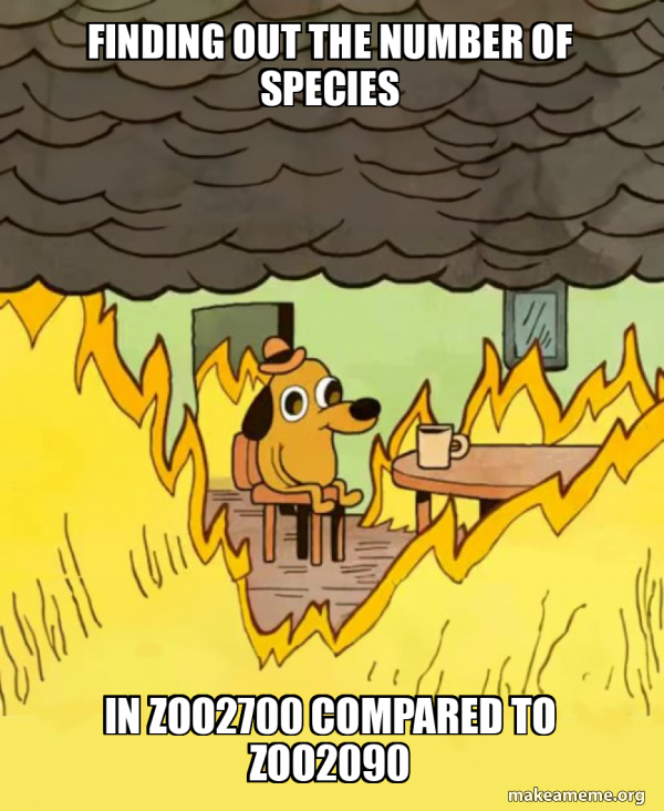 FINDING OUT THE NUMBER OF SPECIES IN ZOO2700 COMPARED TO ZOO2090 - This ...