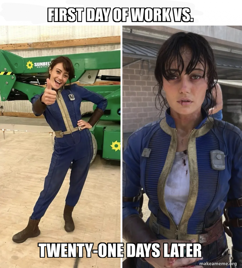 First day of work vs. Twenty-one days later Meme Generator
