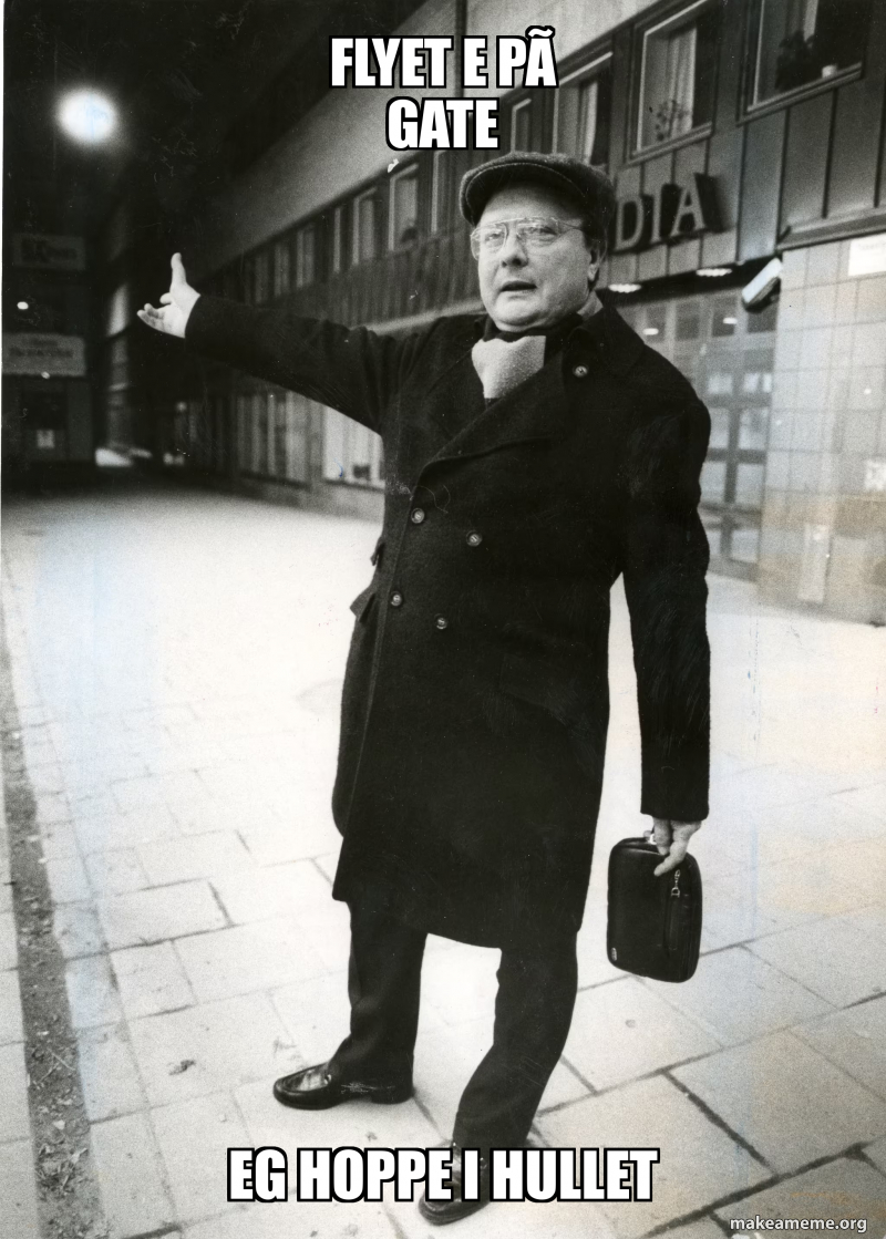 FLYET e på gate Eg hoppe i hullet Meme Generator