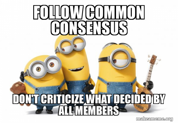 Follow common consensus Don't criticize what decided by all members ...