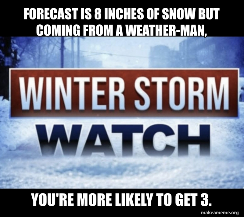 Forecast is 8 inches of snow but coming from a weather-man, You're more ...