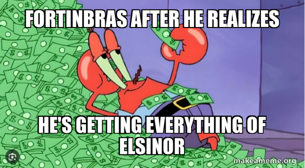 Fortinbras after he realizes he's getting everything of Elsinor - Mr ...