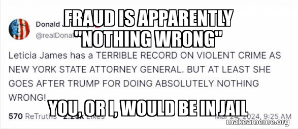 fraud is apparently "nothing wrong" you, or I, would be in jail Meme ...
