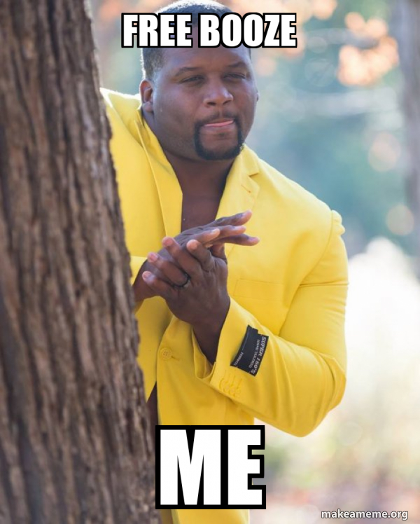 FREE BOOZE ME - Anthony Adams in Yellow Suit Rubbing Hands Meme Generator