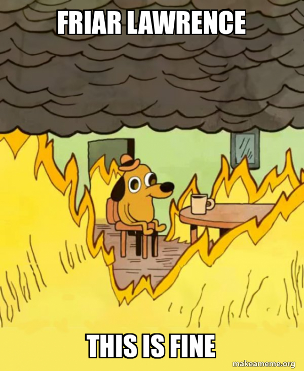 friar lawrence This is Fine - This Is Fine Meme Generator