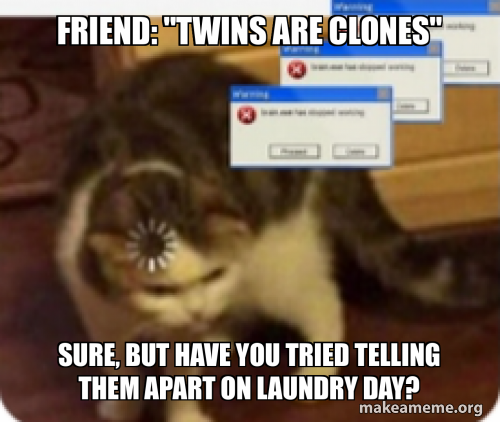Friend: "Twins are clones" Sure, but have you tried telling them apart ...