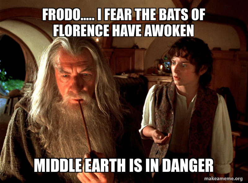 Frodo….. i fear the bats of florence have awoken Middle earth is in ...