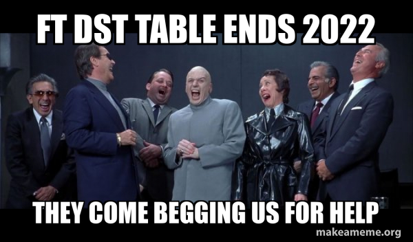 FT DST table Ends 2022 They come begging us for help - Dr Evil and ...