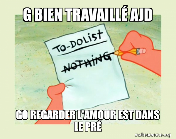 g bien travaillÃ© ajd go regarder l'amour est dans le prÃ© - To Do List ...