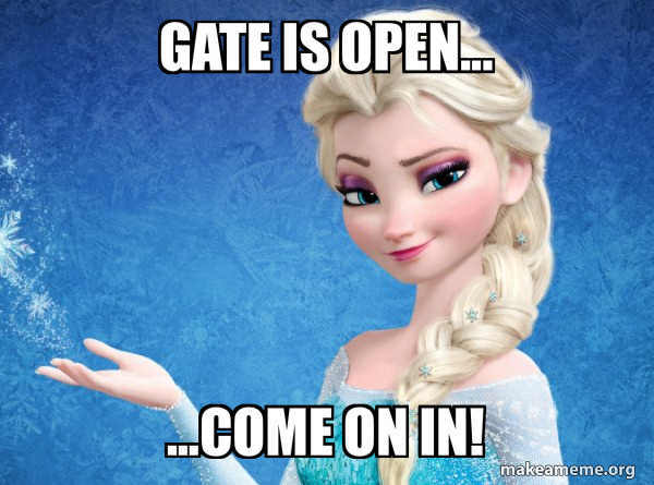 Gate is open... ...come on in! - Elsa from Frozen Meme Generator