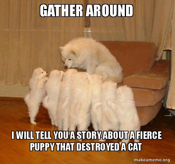 GATHER AROUND I WILL TELL YOU A STORY ABOUT A FIERCE PUPPY THAT ...