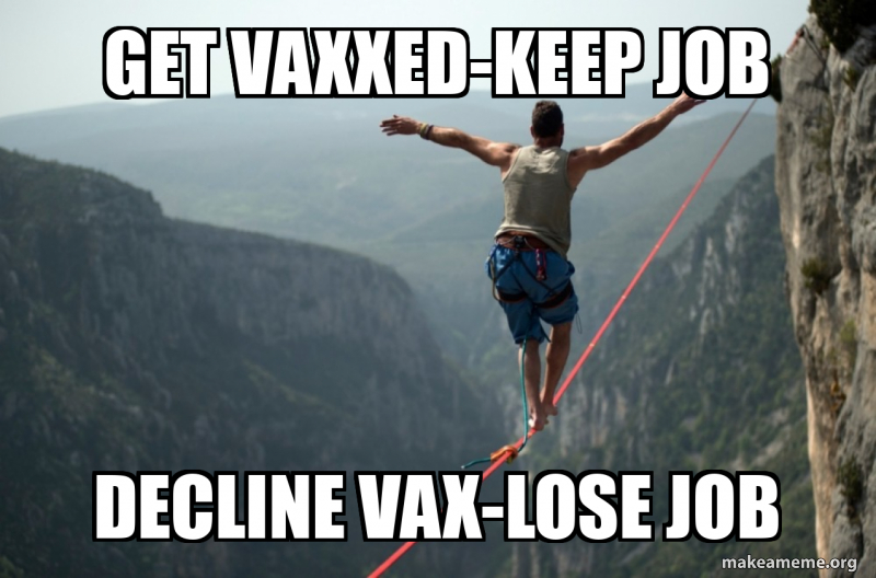 Get vaxxed-keep job decline vax-lose job Meme Generator