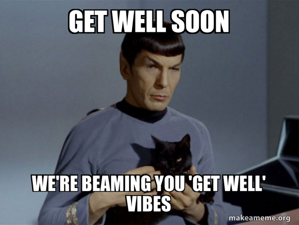 Get Well Soon We're beaming you 'Get Well' vibes - Spock and Cat Meme ...