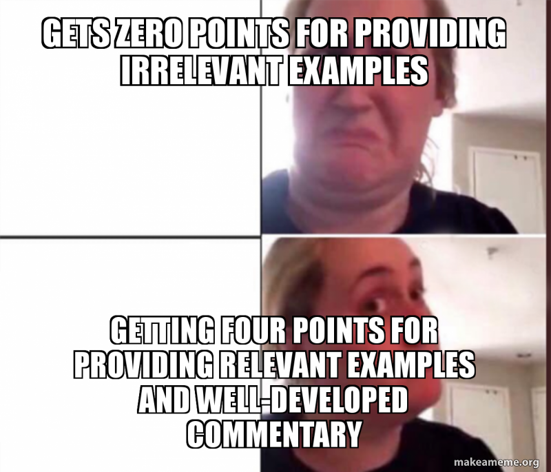 gets zero points for providing irrelevant examples Getting four points ...