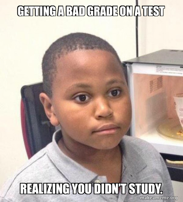 Getting a bad grade on a test Realizing you didn’t study. - Minor ...