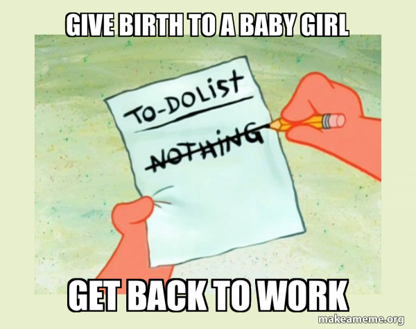 Give birth to a baby girl Get back to work - To Do List - Nothing Meme ...