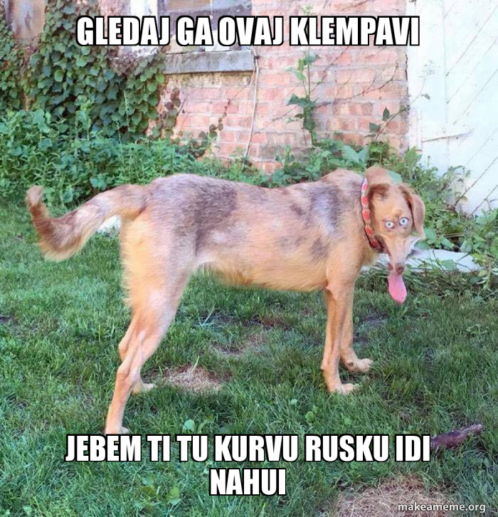 gledaj ga ovaj klempavi jebem ti tu kurvu rusku idi nahui Meme Generator