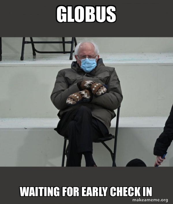 Globus waiting for early check in - Bernie Sanders at the Inauguration ...
