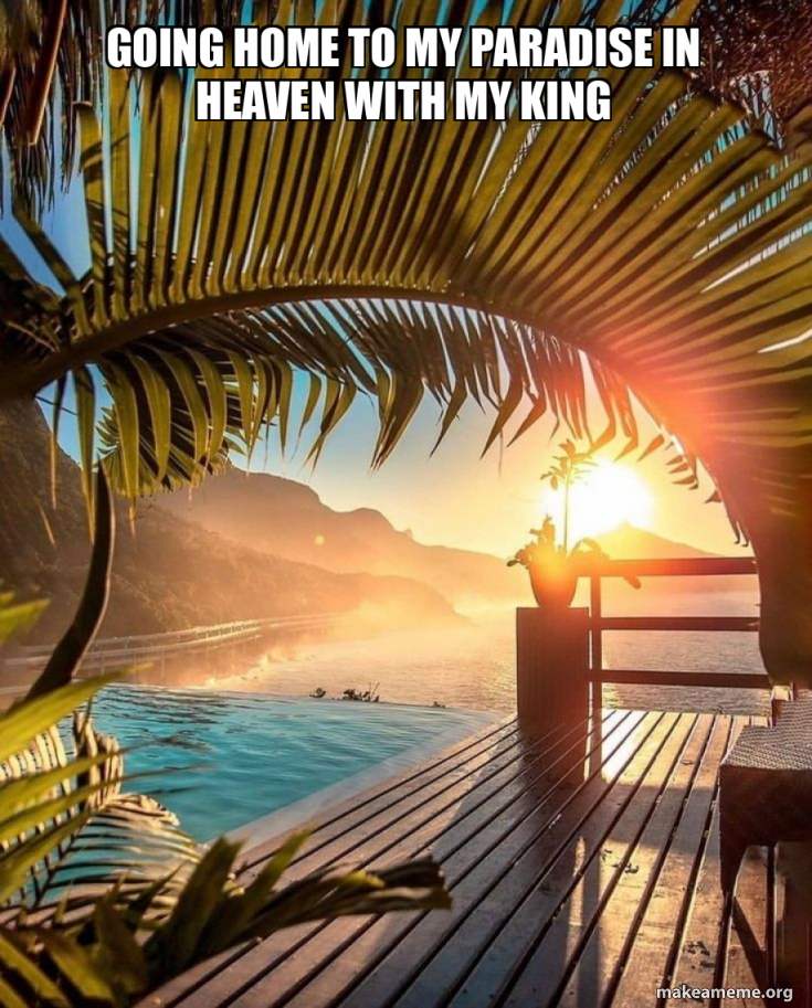 Going home to my paradise in heaven with my king Meme Generator