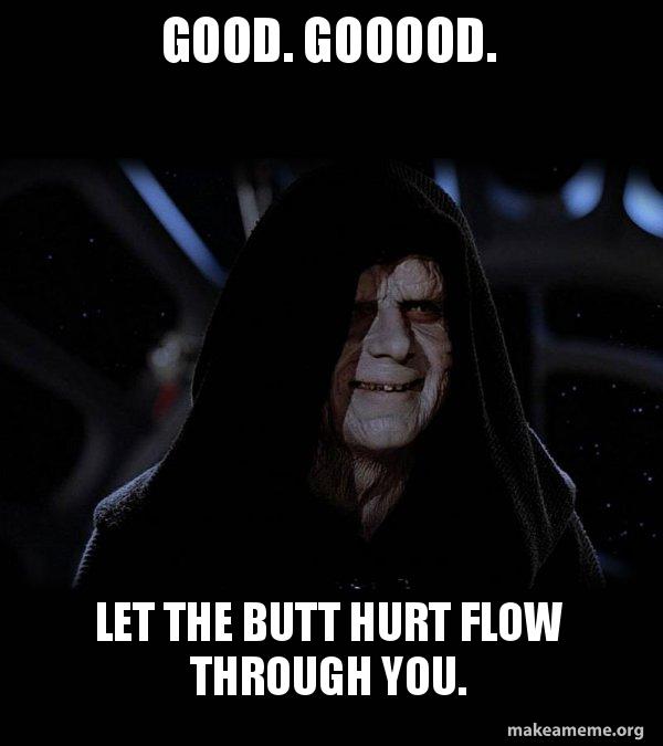 Good. Gooood. Let the butt hurt flow through you. - Sith Lord Meme ...