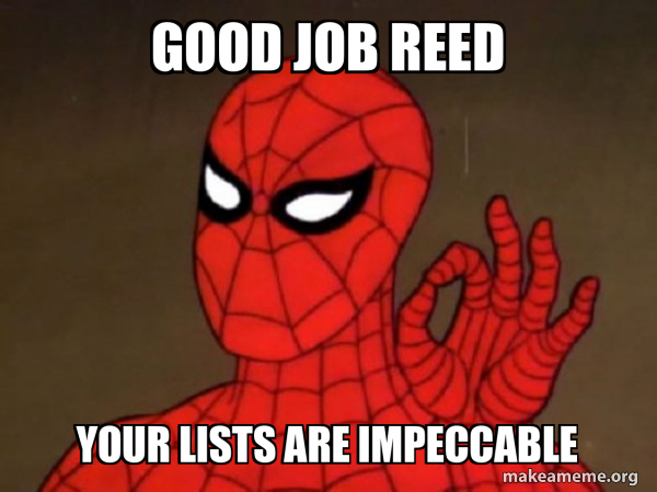 Good Job REED Your LIsts are impeccable - Spiderman - Care factor Zero ...