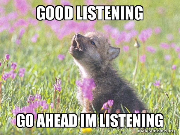 good listening Go ahead im listening - Baby Insanity Wolf Meme Generator