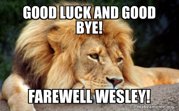 Good luck and Good bye! farewell Wesley! - Confession Lion Meme Generator