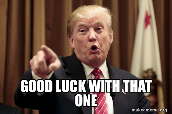 GOOD LUCK WITH THAT ONE - Donald Trump Says Meme Generator