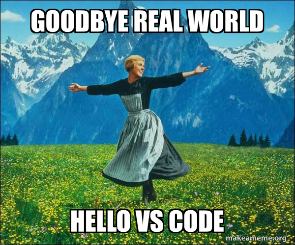 goodbye real world hello vs code - Sound of Music Meme Generator