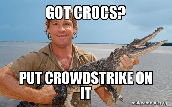 Got Crocs? Put crowdstrike on it - Steve irwin Meme Generator