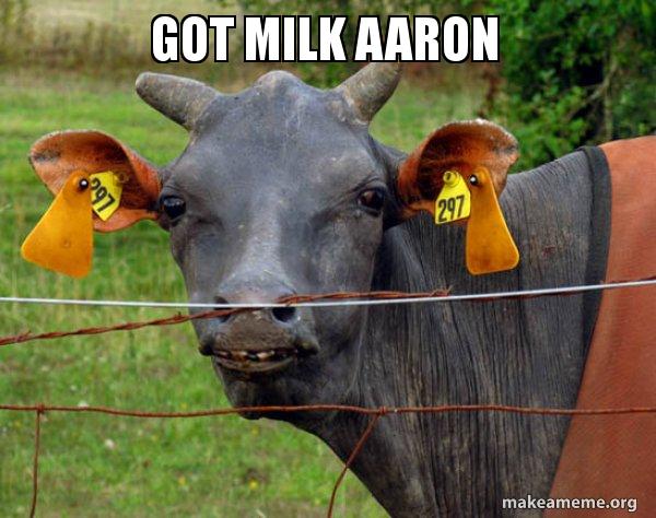 Got milk aaron - Hairless Cow Meme Generator