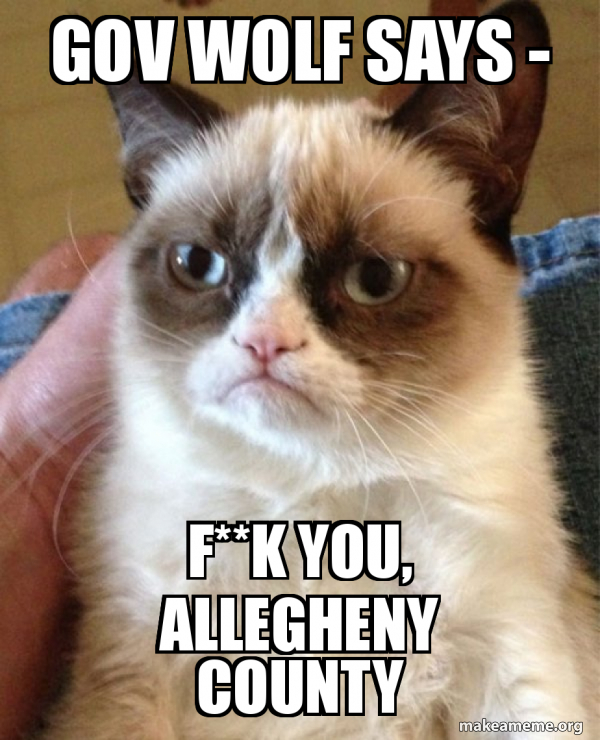 gov wolf says - f**k you, allegheny county - Grumpy Cat Meme Generator