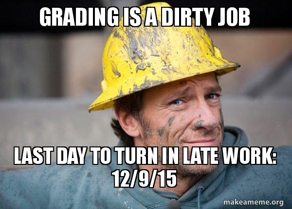 Grading is a Dirty Job Last day to turn in late work: 12/9/15 - A Dirty ...