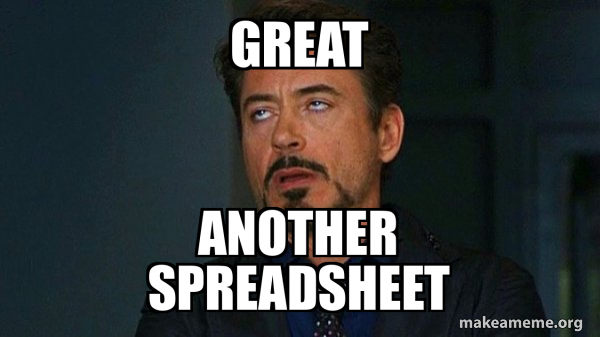 GREAT ANOTHER SPREADSHEET - Tony Stark Eye Roll Meme Generator