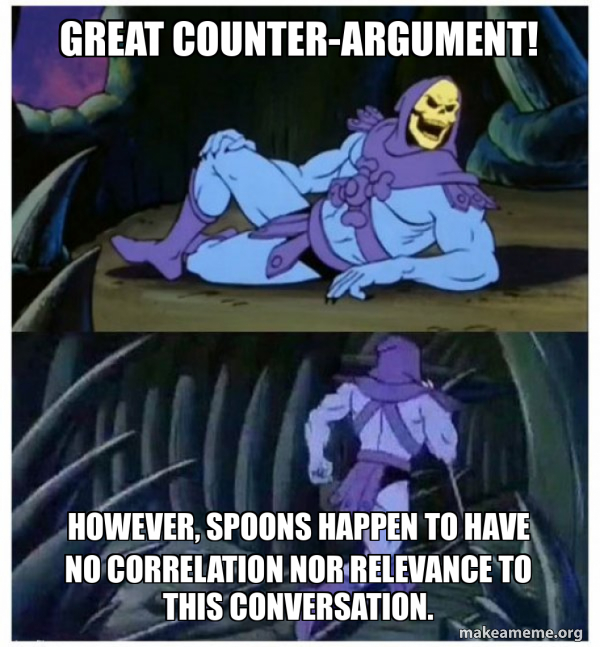 Great counter-argument! However, spoons happen to have no correlation ...